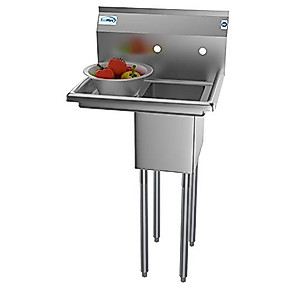 KoolMore 1 Compartment Stainless Steel Commercial Kitchen Prep & Utility Sink with Drainboard - Bowl Size 10" x 14" X 10"