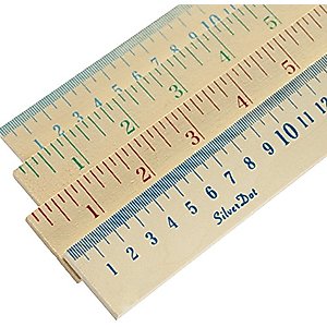 SILVERDOT 12-Pack Wooden Yardsticks (Double-Sided with Inches and Centimeters, 1/5" Thick), Assorted Colors