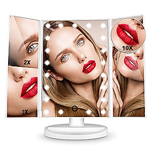 HAMSWAN Makeup Mirror Vanity Mirror with Lights, Lighted Makeup Mirror with 1X 2X 3X 10X Magnifying, Touch Control Design, Dual Power Supply, Portable LED Makeup Mirror, Women Gift (White+10X)