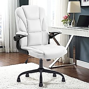 SEATZONE Home Office Desk Chair, High Back Ergonomic Managerial Executive Chairs, Swivel Adjustable Computer Chair, Headrest and Lumbar Support Desk Chairs with Wheels and Armrest, White