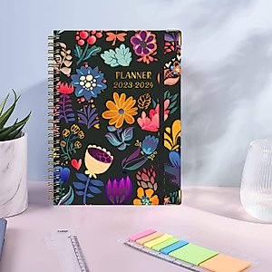 2023 Planner, Jul. 2023 – Jun. 2024, Academic Planner 2023-2024, 8.4" x 6.2" with Weekly ＆ Monthly Spread, Spiral Planner Notebook, Elastic Closure, Inner Pocket, Coated Tabs, Floral
