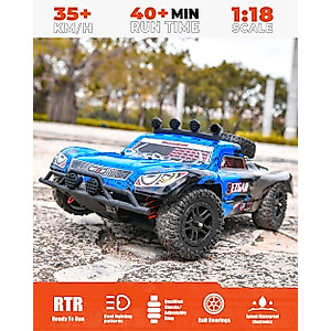 BEZGAR HS181 Hobby Grade 1:18 Scale Remote Control Trucks-4WD Top Speed 35 Km/h All Terrains Off Road Short Course Rc Truck,Waterproof RC Car with 2 Rechargeable Batteries for Kids and Adults