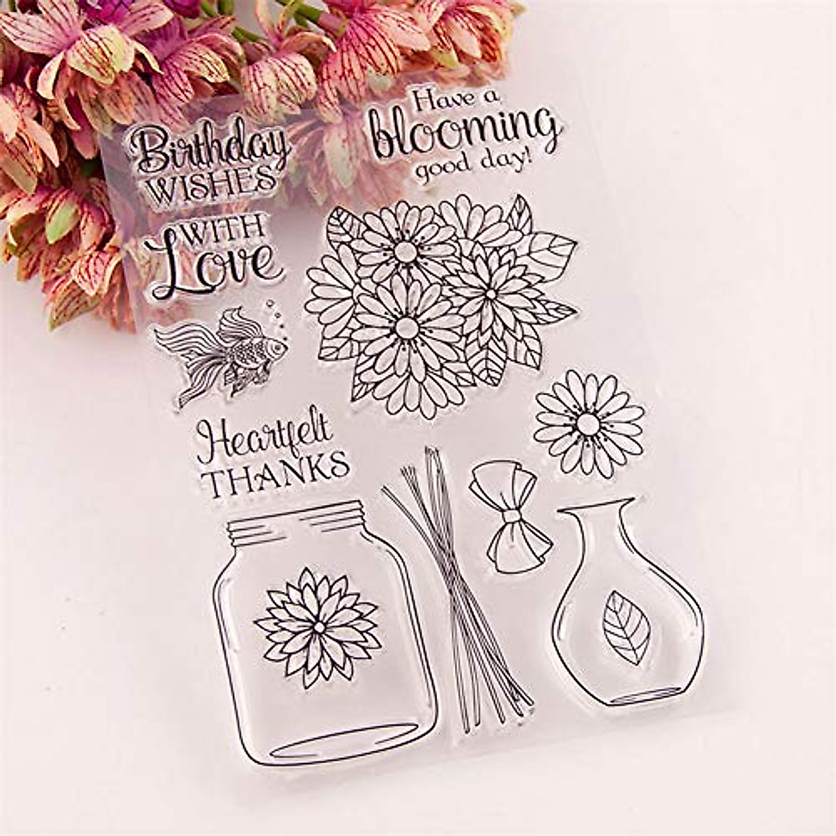 Stamps and Dies for Card Making, DIY Scrapbooking Arts Crafts Stamping, Metal Cutting Dies Stamps Arts Supplies, Clear Silicone Stamps for Gifts Vase