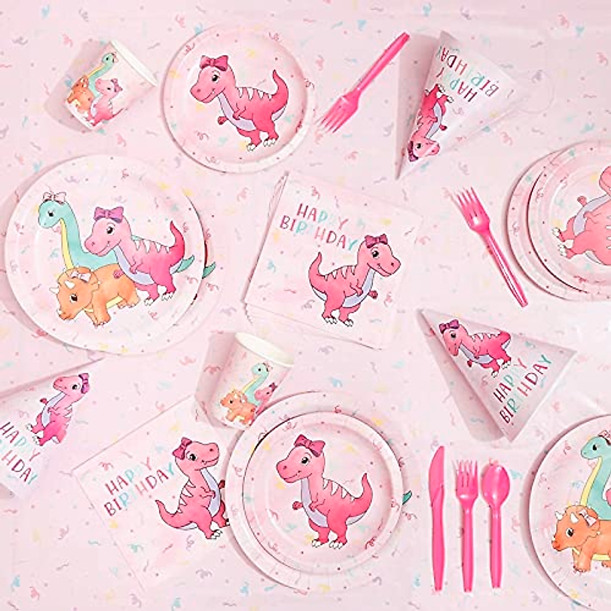 BLUE PANDA Pink Dinosaur Party Decorations for Girl's Birthdays, Plastic Tablecloth (54 x 108 in, 3 Pack)