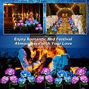 TYNLED Solar Lights Outdoor Decorative - 2 Pack Hydrangea Solar Garden Stake Lights Waterproof and Realistic LED Flowers Powered Outdoor In-Ground Lights for Garden Lawn Patio Backyard (Blue)