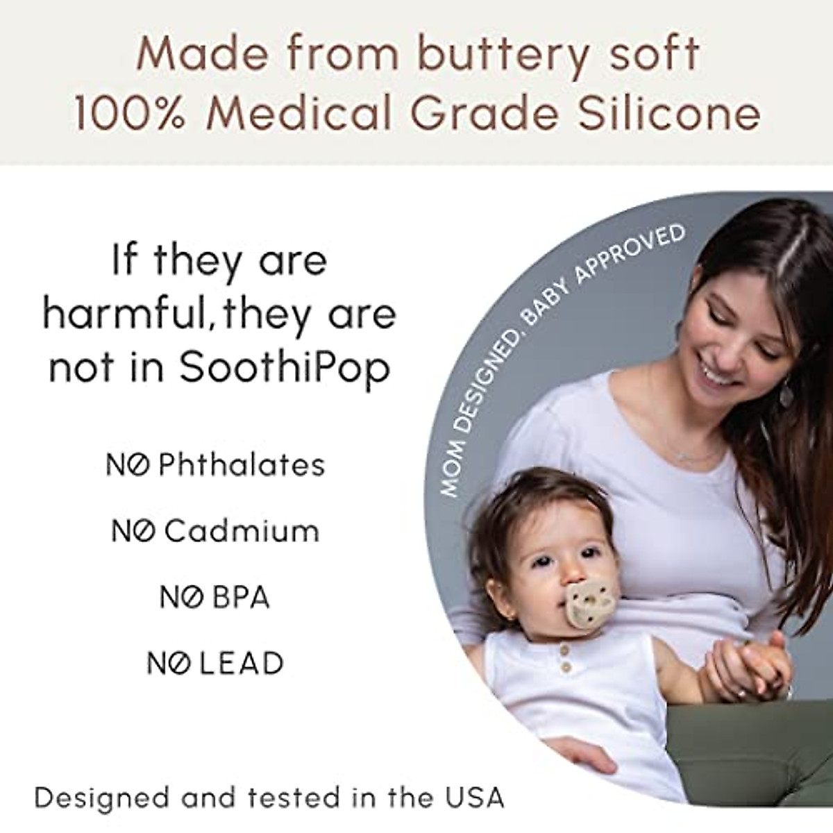 Soothipop Silicone Pacifier Teething Toys for Babies 0-6 Months 12, 18 Months - (2 Pack) Pacifier Shaped Baby Teether, Soft Teething Pacifiers for Babies Baby Teething Relief Bear (Mint & Cream)