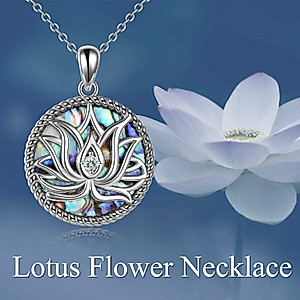 ONEFINITY Yoga Lotus Flower Pendant Necklace with Abalone Shell Sterling Silver Lotus Flower Jewelry for Women