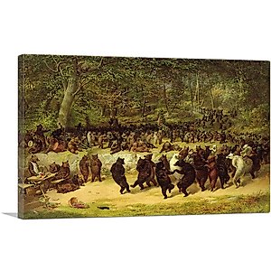 ARTCANVAS The Bear Dance 1850 Canvas Art Print Stretched Framed Painting Picture Poster Giclee Wall Decor by William Holbrook Beard - 18" x 12" (0.75" Deep)