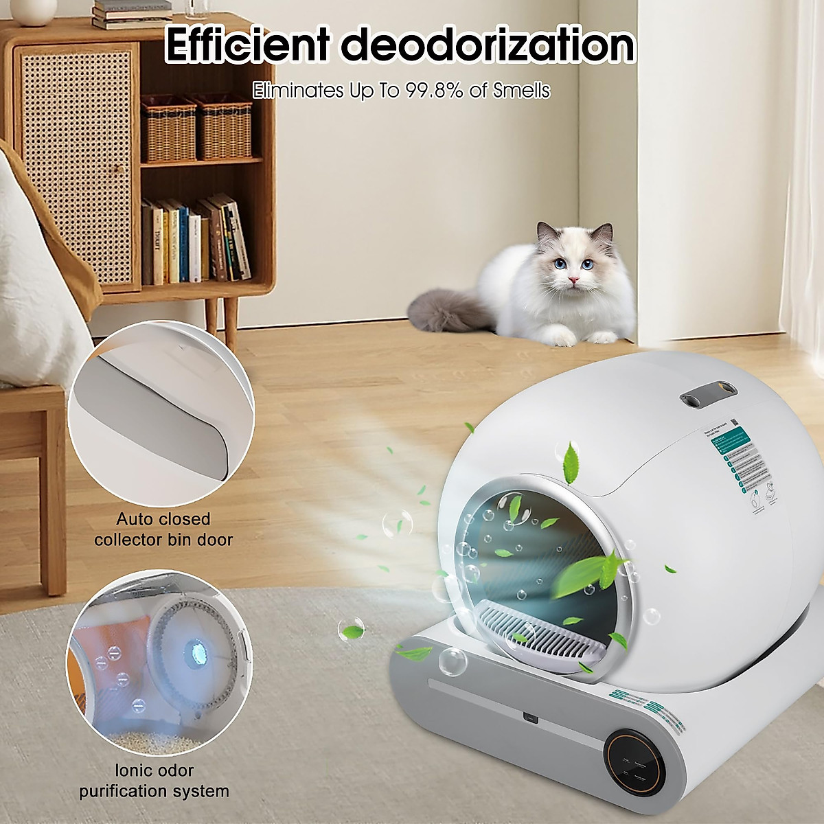 Automatic Smart Self-Cleaning Cat Litter Box,Automatic Cat Litter Cleaning Robot with 65L+9L Large Capacity/Smart Home App with Voice Control for Multiple Cats