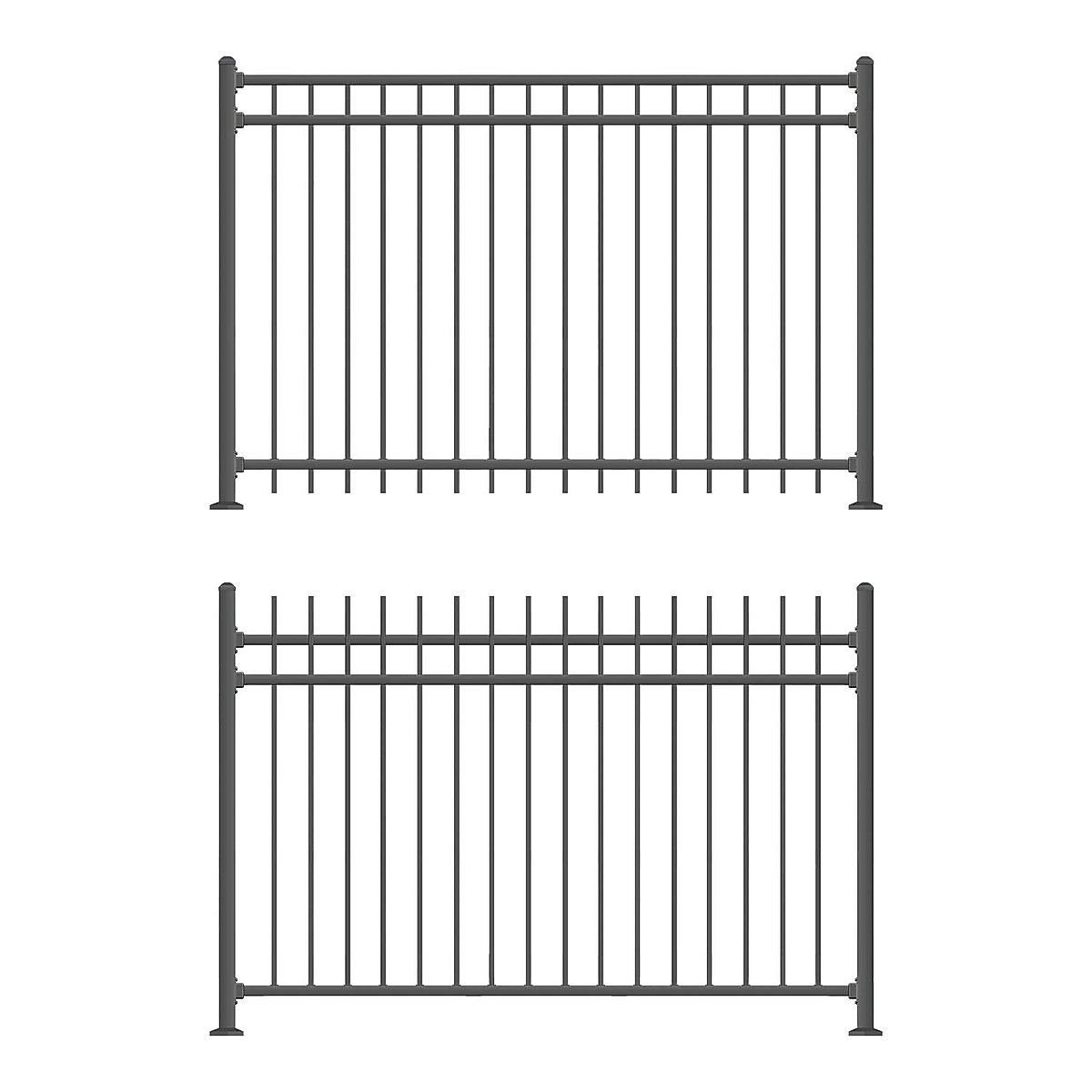 XCEL - Black Steel Anti-Rust Fence Panel - Flat End Picket - 6.5ft W x 5ft H - Easy Installation Kit, Outdoor Residential Fencing for Yard, Garden, Concrete, 3-Rail Metal Fence, include a Fence Post