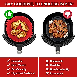 2-Pack Air Fryer Silicone Liners Pot for 3 to 5 QT, Silicone Air Fryer Liners Basket, Food Safe Air Fryer Oven Accessories, Reusable Air Fryer Silicone Liners Inserts (Top 8in,Bottom 6.8in)