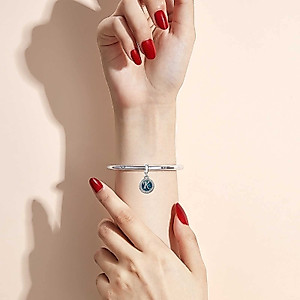 KunBead Initials K Letter Spakling Blue Alphabet Dangle Birthday Charm Compatible with Pandora Bracelet for Women