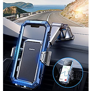 ADIUPUL Car Phone Holder Mount, Phone Mounts for Car (Bumpy Roads Friendly) 3 in 1 Universal Car Mount, Easy Clamp Hands Free Universal Fit for Dashboard Windshield Vent iPhone Samsung and More Phones