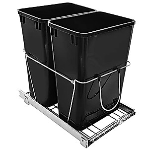 Atposh Double Pull Out Trash Can Under Cabinet, Double 35 Quart Sliding Pull-Out Waste Containers for Kitchen Garbage Trash Can Recycling Bins (Trash Can Not Included), Black