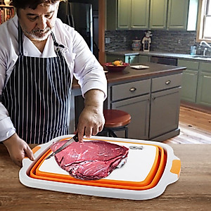 Large Collapsible Cutting Board(4.22 Gal/16L), Foldable Camping Sink with Colander, BBQ Prep Tub with Lid, Multifunction Dish Basin for Kitchen, Bowl, Vegetable and Fruit, Storage Basket for Picnic