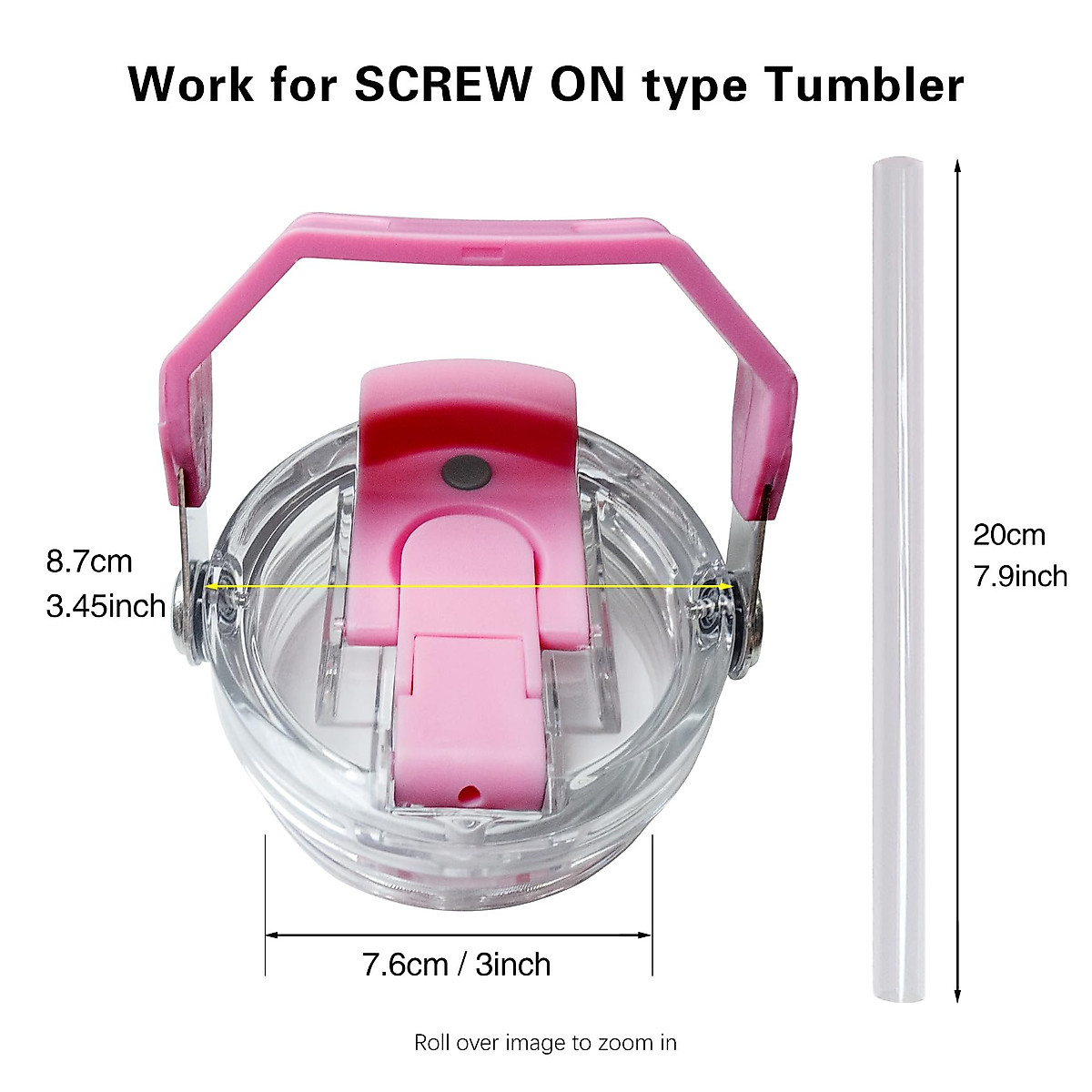 Replacement Lid for Stanley IceFlow 20oz 30oz Spill Proof Tumbler Cover with Handle & 2-in-1 Flip Straw Spout (Clear lid Pink)