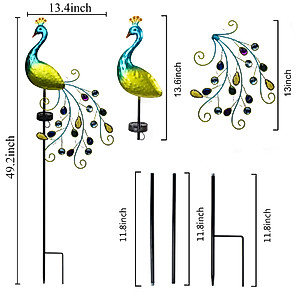 Viveta Metal Peacock Solar Light Outdoor, Waterproof Peacock Solar Lights Stake for Garden Yard Lawn Patio Decorations