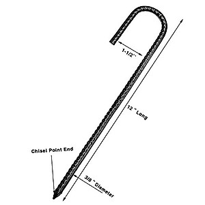 SOONPAM Ground Rebar Stakes Ground Anchors Tent Stakes J Hook Garden Heavy Duty Metal Stake with Chisel Point End for Trampolines Security 12inch 6 Pack