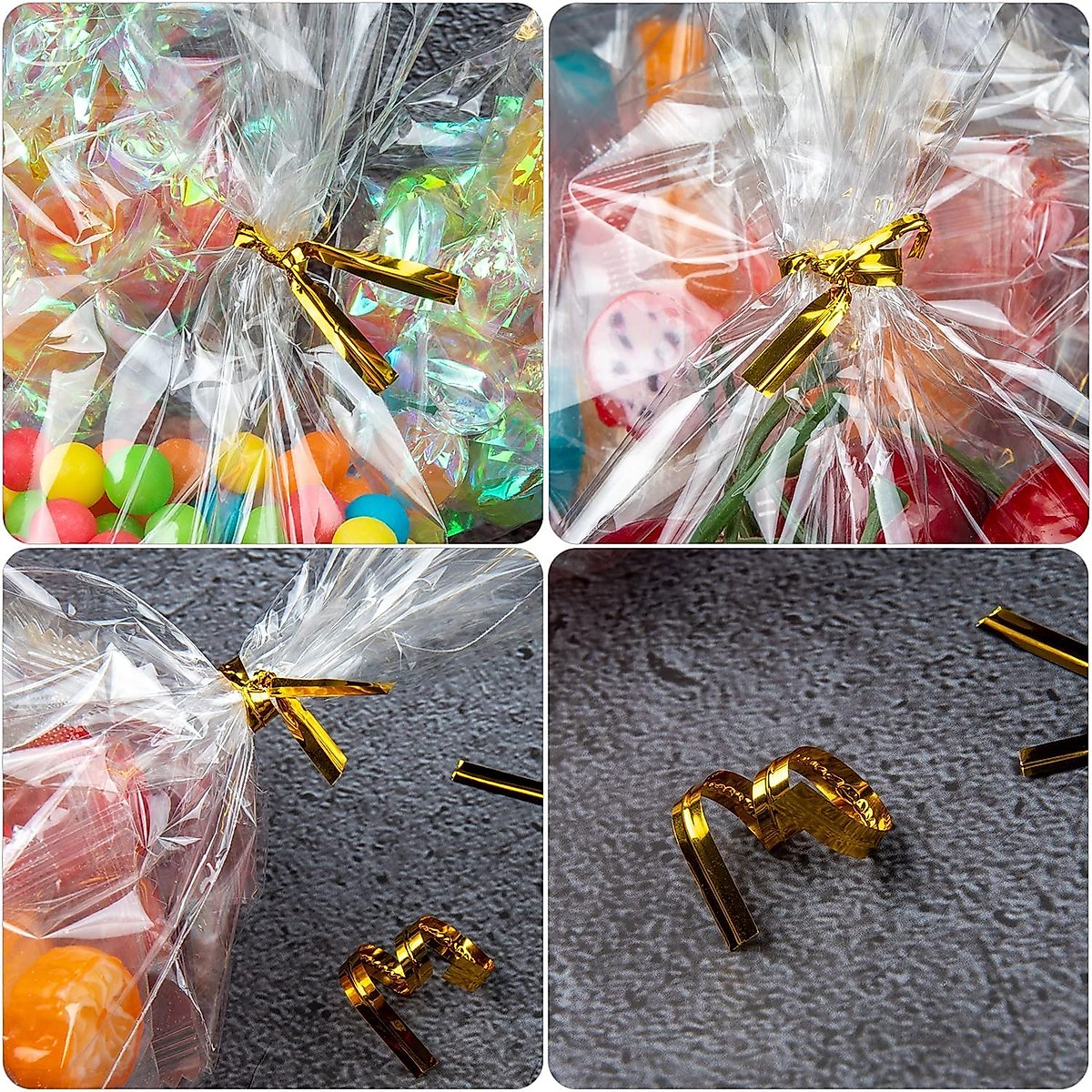Zcintert Clear Cello 𝗖𝗲𝗹𝗹𝗼𝗽𝗵𝗮𝗻𝗲 𝗧𝗿𝗲𝗮𝘁 𝗕𝗮𝗴𝘀, 100 Pcs - 10" x 14"(2mils), Plastic Gift Bags for Candy, Party Favor, Cookies, Candies Packaging, with 4” Twist Ties