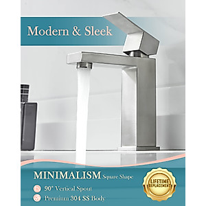 KUZOR Bathroom Faucets Single Hole, Brushed Nickel Bathroom Sink Faucet One Hole 1 Handle, 304 Stainless Steel Modern Faucet for Bathroom Sink Square