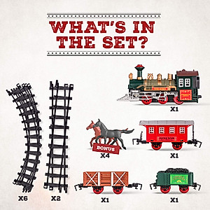 Kids Train Set - Electric Train Set for Boys 3-5 w/Lights & Sound, Train Toy Railway Kits Gift Toy w/Steam Locomotive Engine, 4 Horses & Tracks, for 4-7