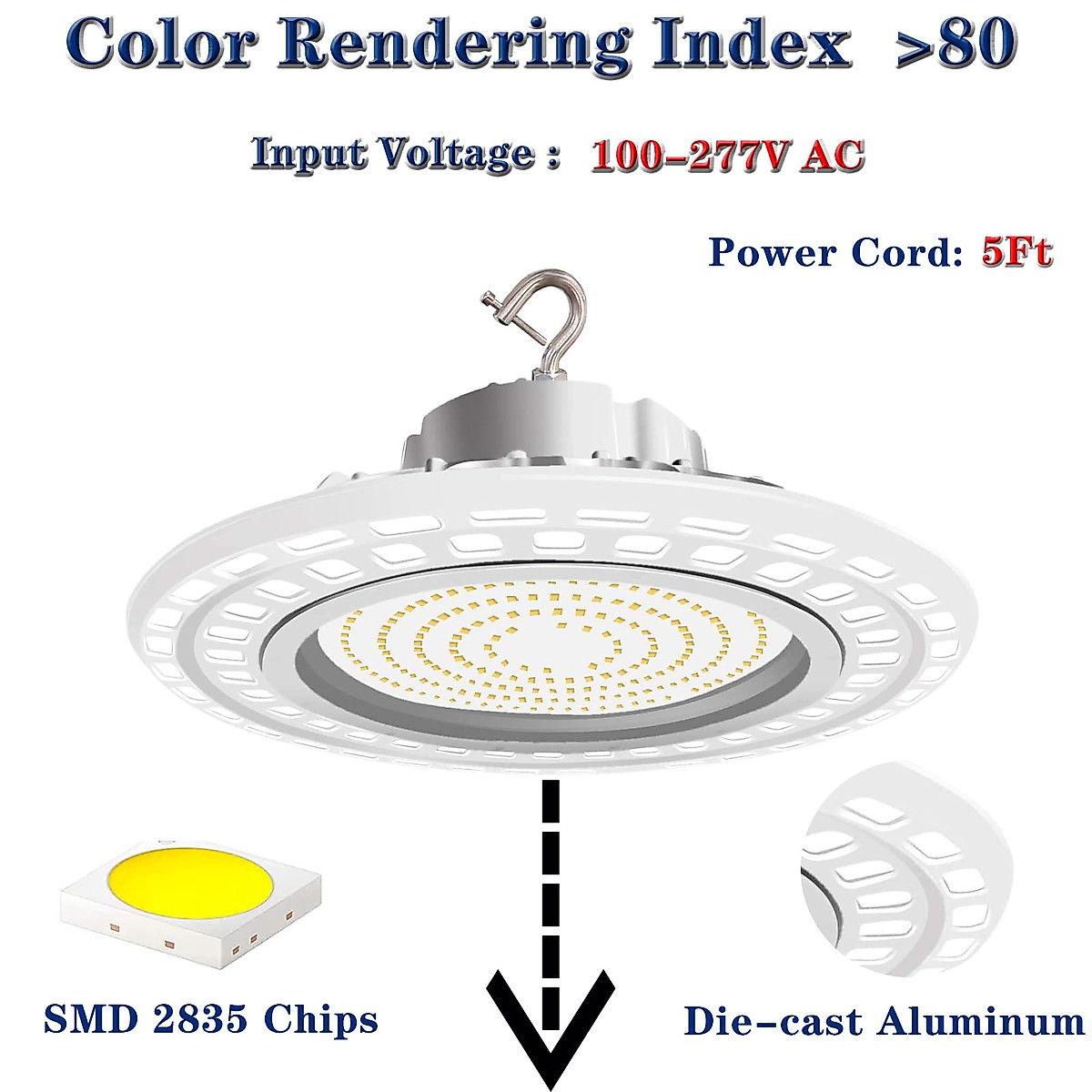 240W UFO LED High Bay Light, 38400LM 5000K White LED High Bay Light(1000W HID/HPS Equiv.) 100-277V 5ft Cord 1-10V Dimmable LED Warehouse Shop Light, IP65 Waterproof DLC ETL Certified