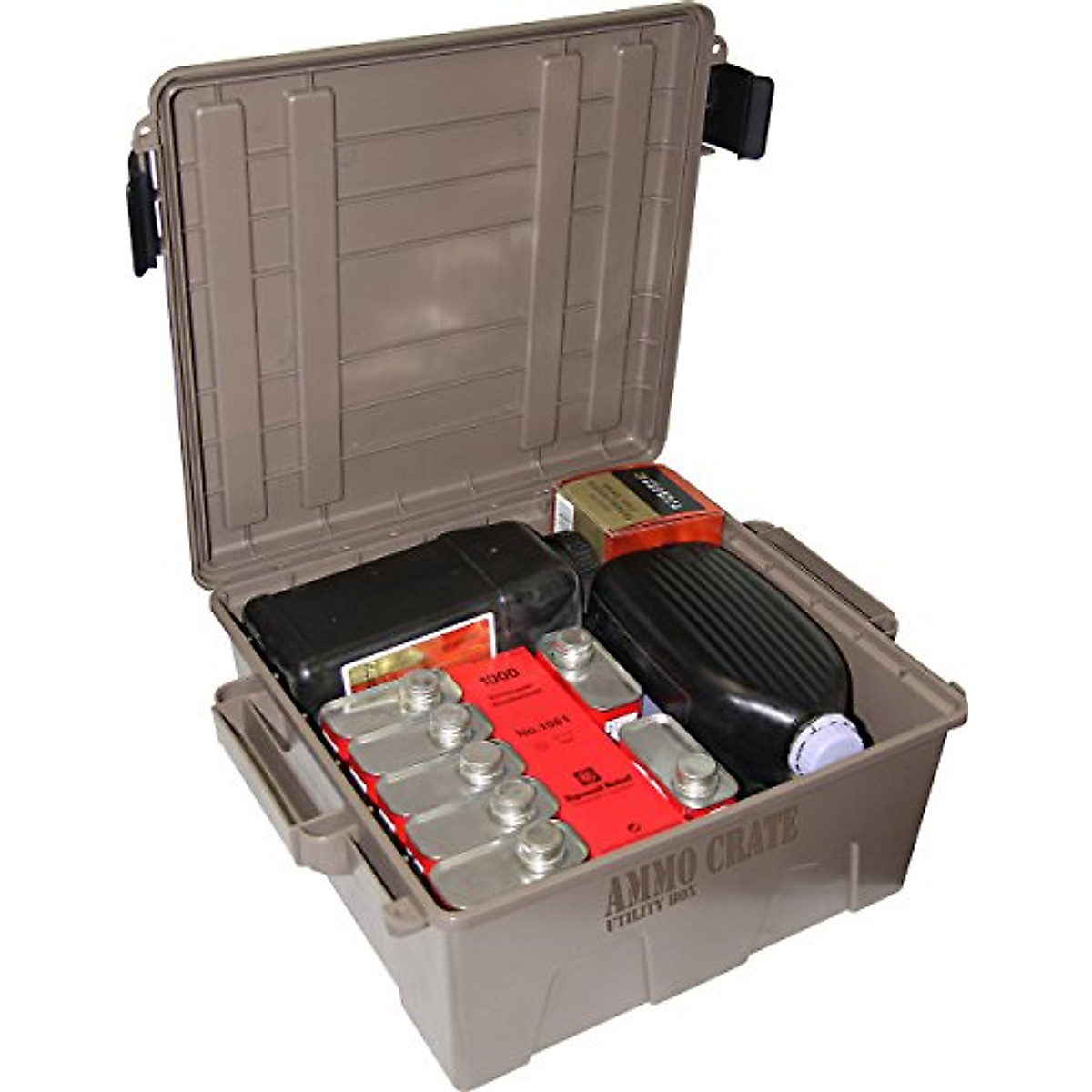 MTM ACR8-72 Ammo Crate Utility Box | Ammo, Survival or Hunting Gear Storage | O-Ring Seal for Water Resistant Dry Storage | Double Padlock tapped for Security | Carries 85lbs of Gear | Dark Earth