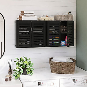 HITNET Black Bathroom Storage Cabinet, Hanging Medicine Cabinet with Adjustable Shelf, Bamboo Over The Toilet Wall Mounted Space Saver Organizer, Double Doors