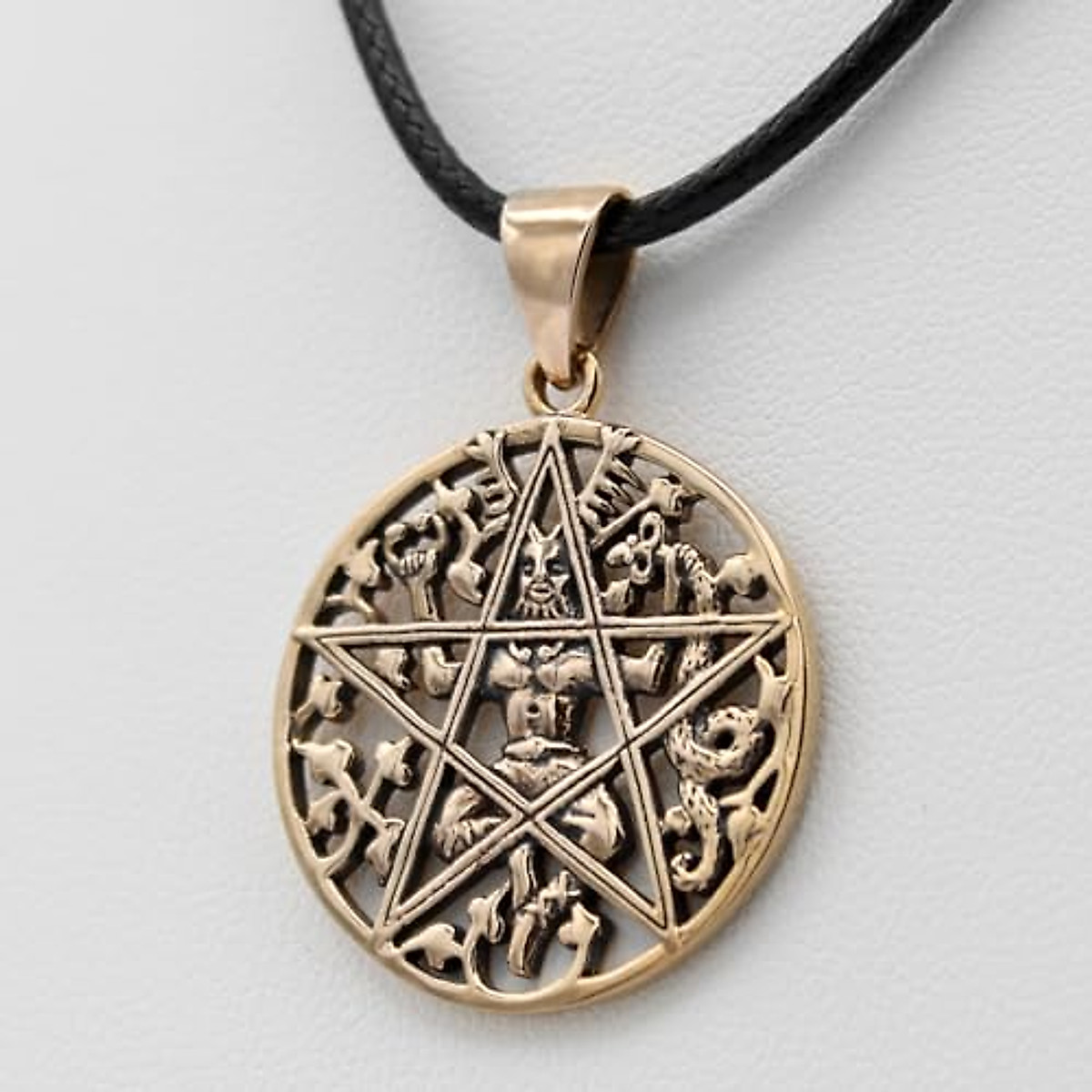 Dryad Design Cernunnos Pendant Pentacle- Solid Bronze Pagan Horned God Pendant Celtic Wiccan Witchcraft Jewelry