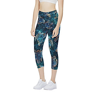 AFPANQZ Sea Turtle Print Leggings for Women High Waist Yoga Pants for Cycling Running Butt Lift Athletic Yoga Leggings Slimming Stretchy Capri