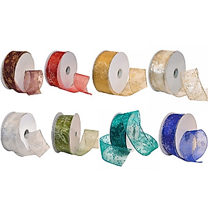 Morex Ribbon 7405.60/50-004 Snowflake 2.5" X 50 YD Nylon Sheer Wired Glitter Ribbon, Ivory/Gold, Ribbon Art Supplies for Christmas Decorations, Indoor Christmas Ribbon for Gift Wrapping Art Set