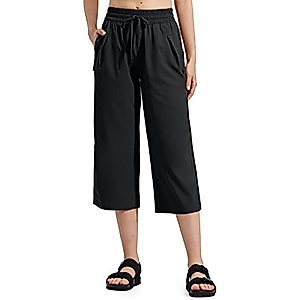 ZUTY Capri Pants for Women Wide Leg Lightweight Quick Dry Comfy Loose Lounge Sweatpants Capris Crop Pants Pockets Black-1 2XL