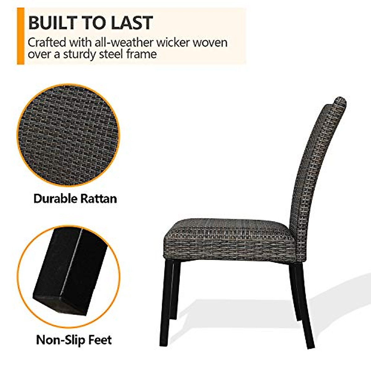 Ulaxfurniture Patio Rattan Wicker Dining Chairs Indoor Outdoor Woven Padded Chairs (Set of 4)