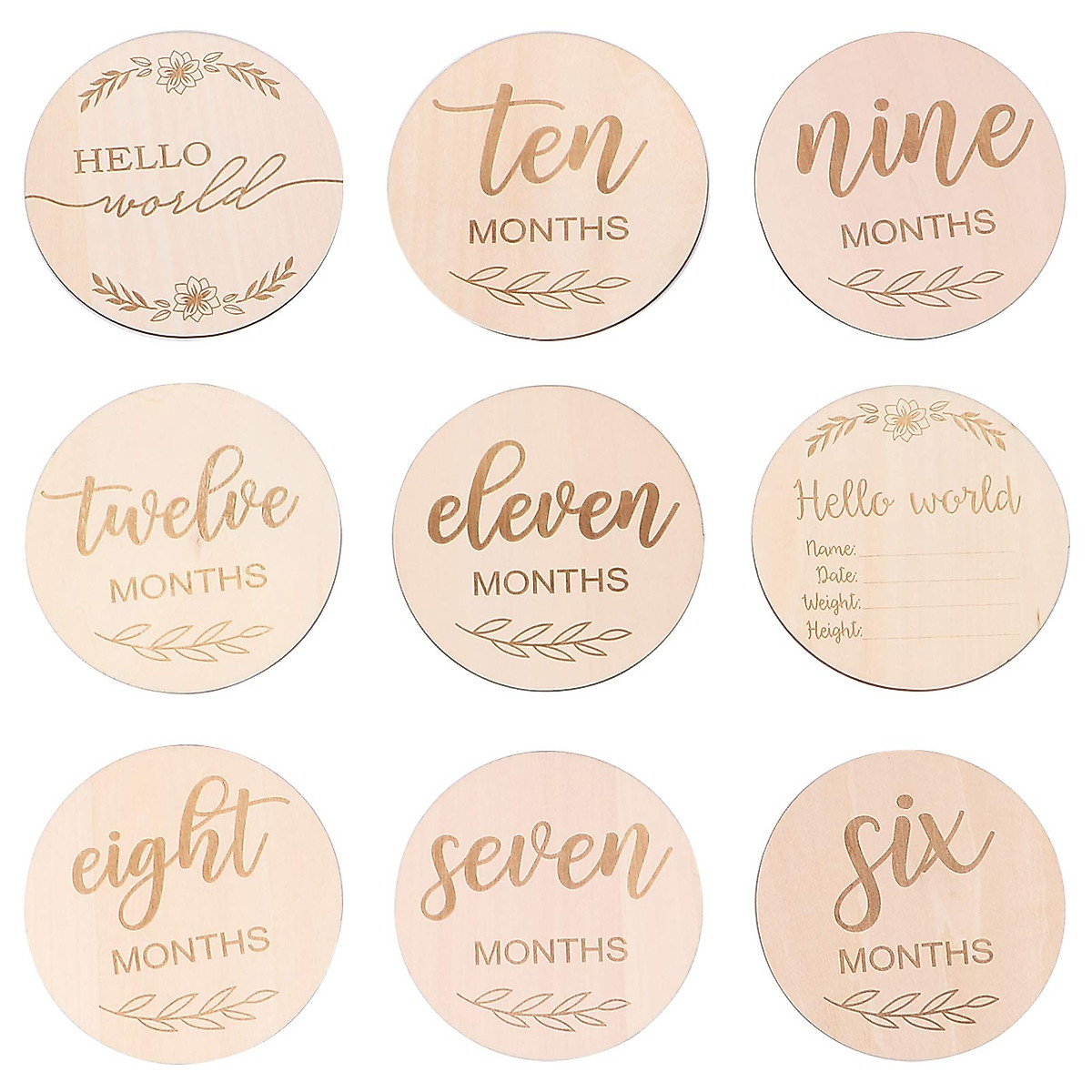 NUOBESTY Baby Monthly Milestone Wooden Cards Wooden Slices First Year Growth Cards Newborn Photo Card Props
