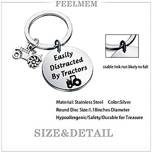 FEELMEM Funny Farm Tractor Gift Tractor Lover Gift Easily Distracted by Tractors Keychain Farmer Gift
