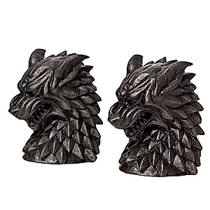 Department 56 Game of Thrones House Stark Direwolf Sigil Bookholders Bookends, 6.02 Inch, Black