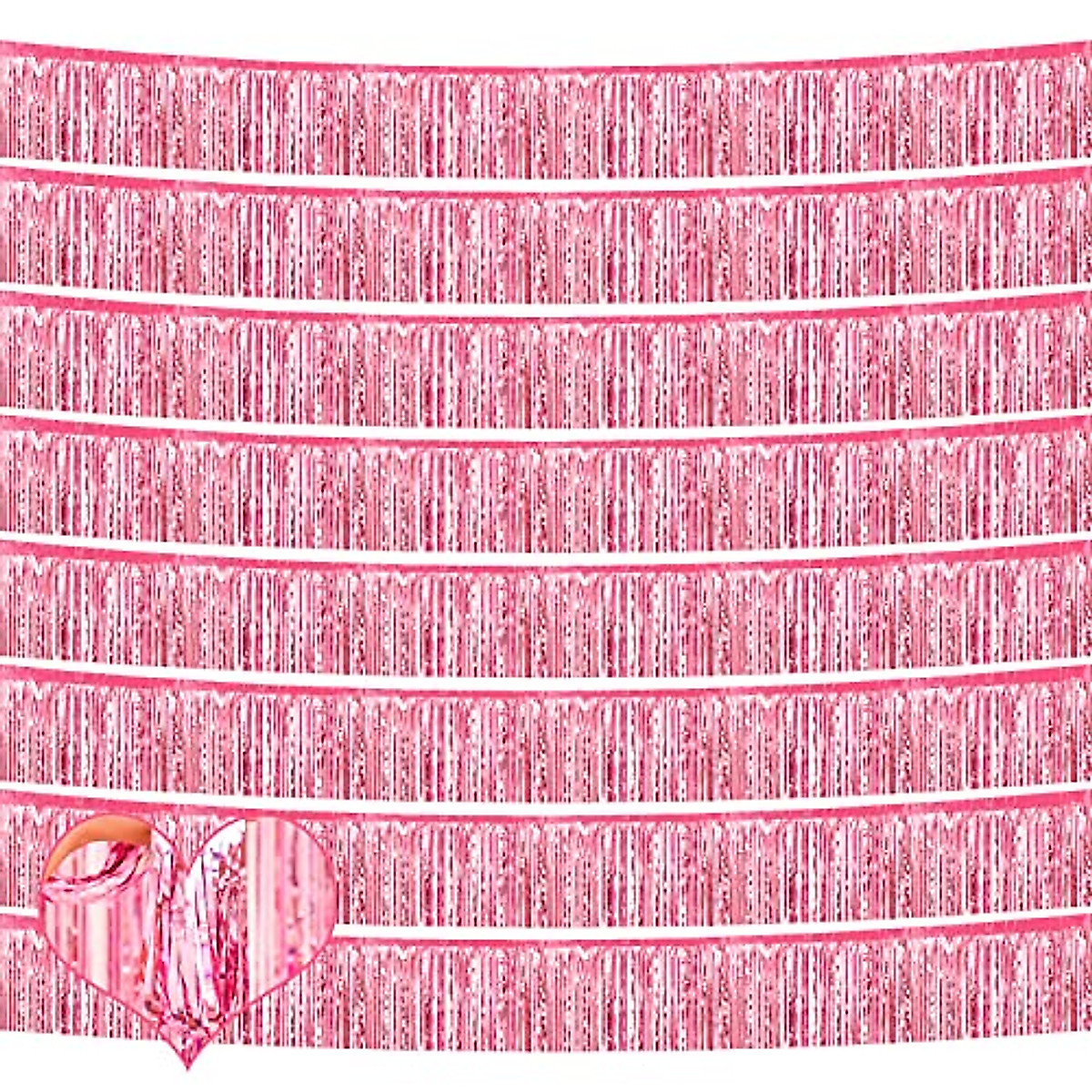 10 Pack 10 Feet Foil Fringe Garland Metallic Tassle Banner Wall Hanging Tinsel Streamers Backdrop for Parade Floats, Bachelorette, Wedding, Birthday, Halloween, Christmas Party Decorations(Pink)