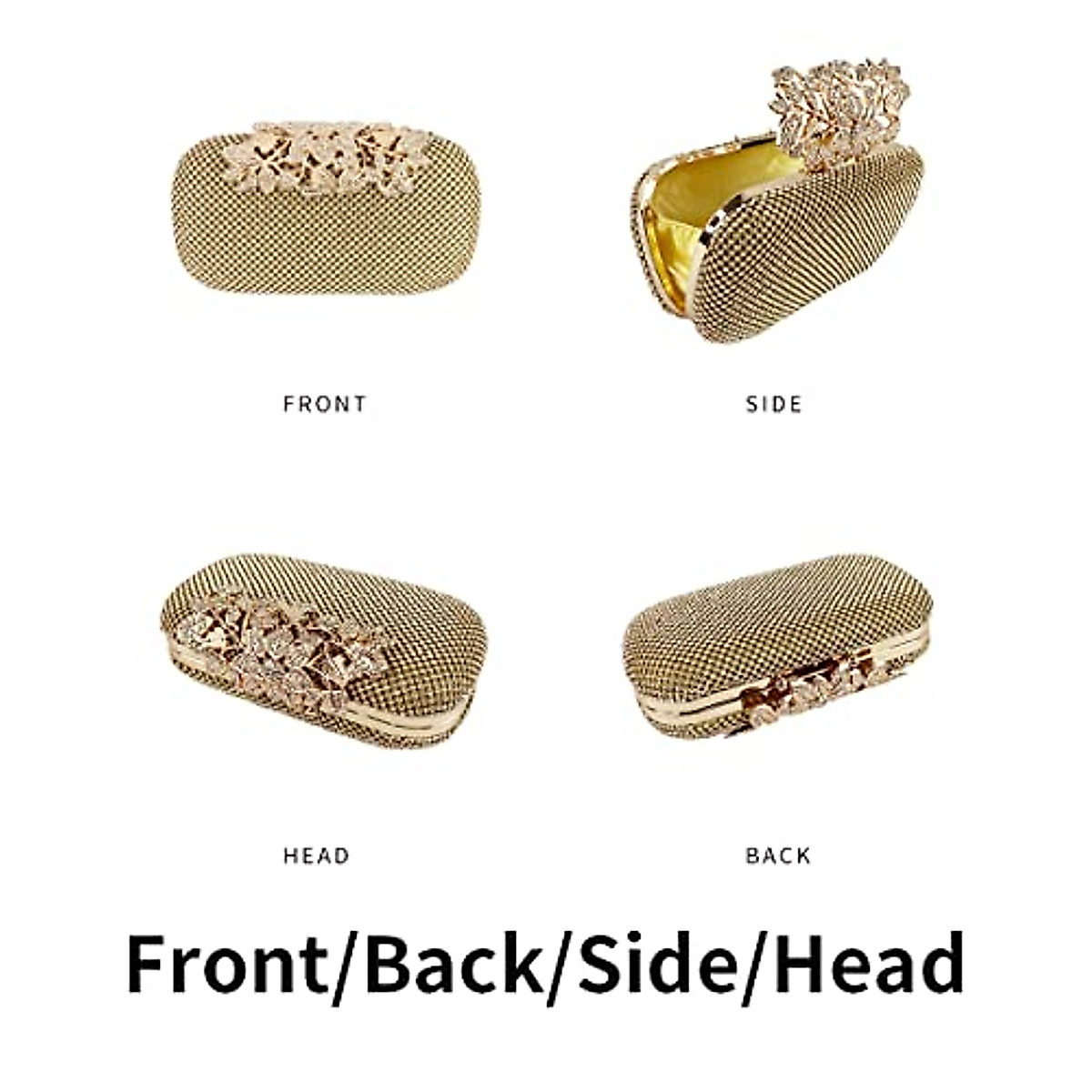 shiiriin | Women's Rhinestones Bling Crystal Clutch Purse Hand Bag | Bridal Wedding Daytime Evening Party (Gold)