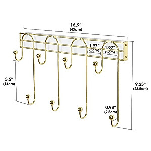 J JACKCUBE DESIGN Wall Mounted Coffee Mug Cup Holder Gold Metal Rack for Home, Kitchen Tea Cup Display Storage Organizer with 8 Hooks - MK738A
