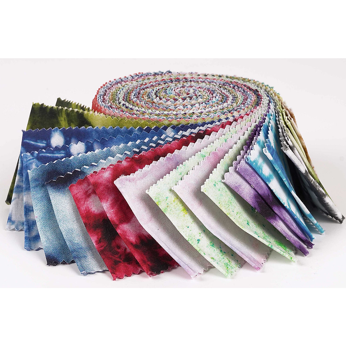 Soimoi 40Pcs Tie Dye Print Cotton Precut Fabrics for Quilting Craft Strips 2.5x42inches Jelly Roll - Multicolor