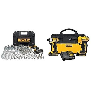 DEWALT Mechanics Tool Set, 1/4" & 3/8" & 1/2" Drive, SAE/Metric, 205-piece (DWMT81534) and 20V MAX Cordless Drill and Impact Driver, Power Tool Combo Kit with 2 Batteries and Charger (DCK240C2)
