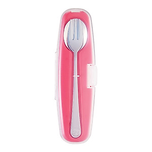 Innobaby Din Din Smart Stainless Steel Spoon and Fork with Carrying Case. Utensil Set for Kids and Toddlers. BPA Free. Pink. (DS-SSF02)
