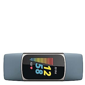 Fitbit Charge 5 Advanced Fitness, Health Tracker with Built-in GPS, Stress Management Tools, Sleep Tracking, 24/7 Heart Rate & More, Platinum, Mineral Blue, One Size S & L Band, Steel Blue (Renewed)