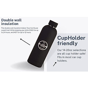 ICE HOUSE Sports Water Bottle - 18oz, Vacuum insulated stainless steel, Double walled,Cold 24Hrs, Hot 12hrs, Leak Proof, Sweat proof sport’s design (Black)