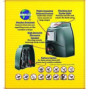 Cleanrth TSBR620 Super Advanced Sonic/Ultrasonic Bird Repeller w/Triple Scan Technology