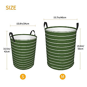 Large Laundry Basket, Olive Green and White Stripes Geometric Pattern Laundry Hamper Bag 19.6" Collapsible Washing Bin With Handles for College Dorm, Family Essentials Storage