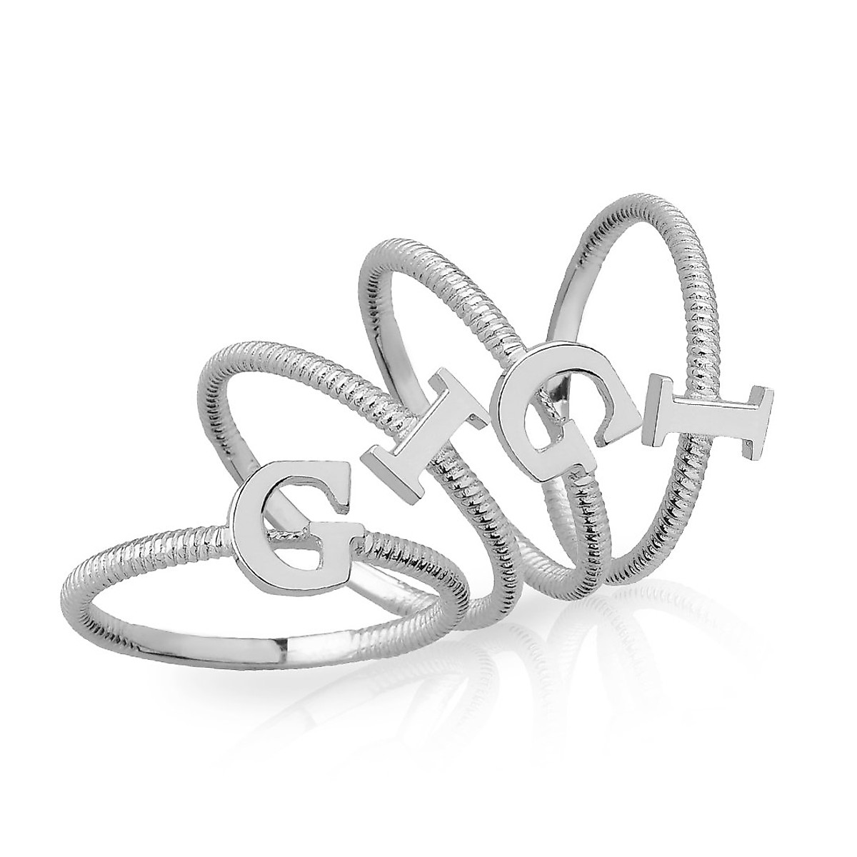 Modern Contemporary Rings Women's 925 Sterling Silver A Initial Stackable Rope Design Ring (Size 8)