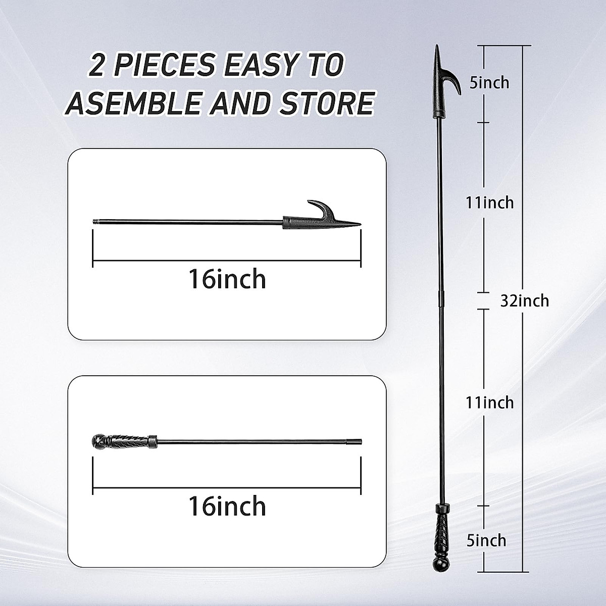 Fire Pokers Set for Fireplace,32 Inch Solid Steel Fire Pit Campfire Poker with Blow Poke Function Set, Heavy Duty Fireplace Poker Wood Stove Fire Pit Tools