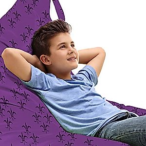 Lunarable Fleur de Lis Lounger Chair Bag, Medieval French Historic Royalty Repetition Illustration, High Capacity Storage with Handle Container, Lounger Size, Violet and Charcoal Grey