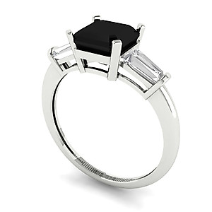 1.62 ct Sq Emerald cut 3 stone Solitaire Natural Black Onyx Engagement Promise Anniversary Bridal Ring 18K White Gold 3.5